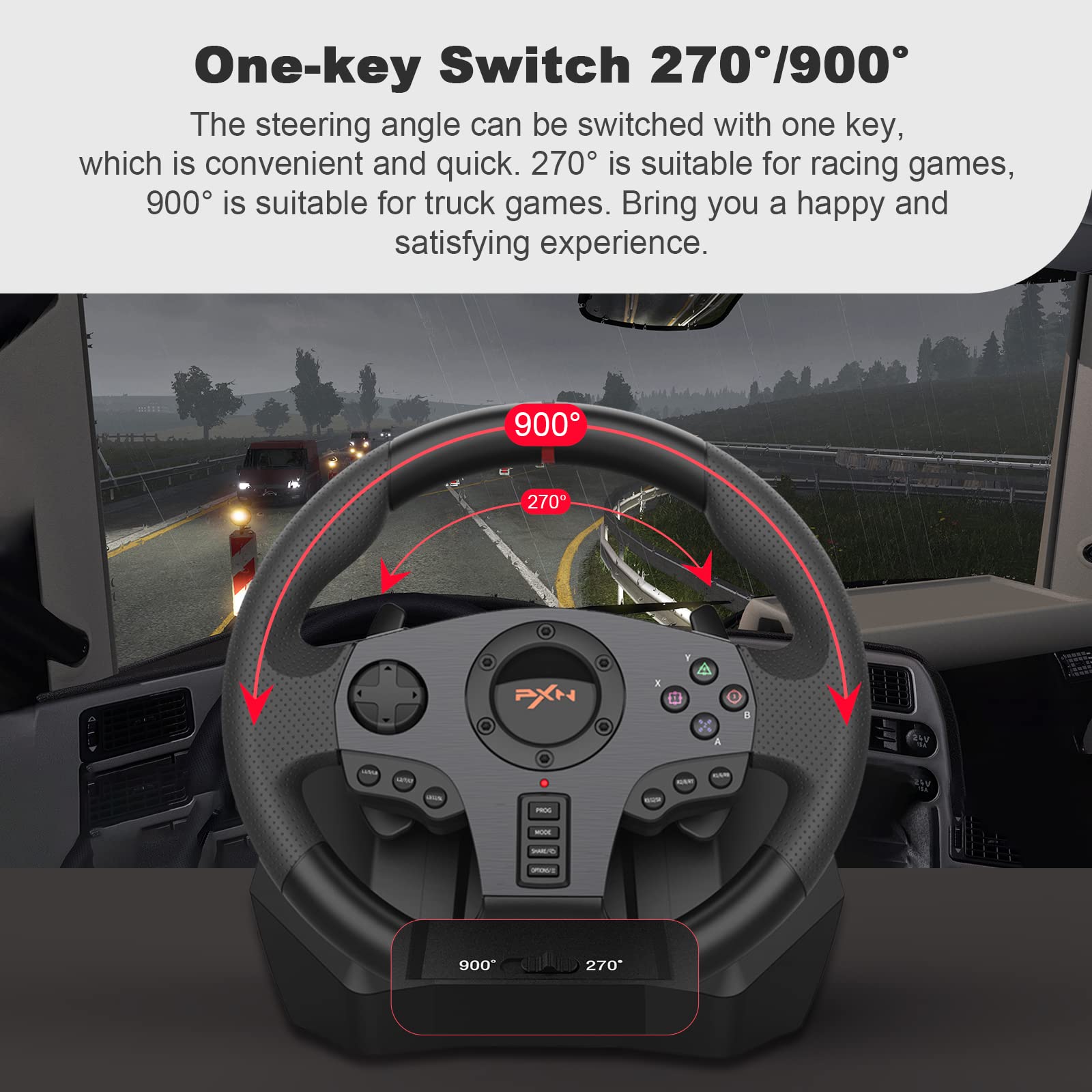Racing Steering Wheel for PC - PXN-V900 270°/900° Rotation Used - Good Gaming Steering Wheel with Pedals for PC, PS4, PS3, Nintendo Switch, Xbox One, Xbox Series X|S, Android TV