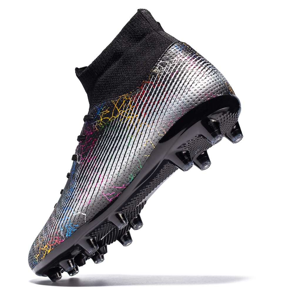 KouAzAz Men's Soccer Cleats Shoes Football Boots High-Top Professional Training Athletic Sneaker Black