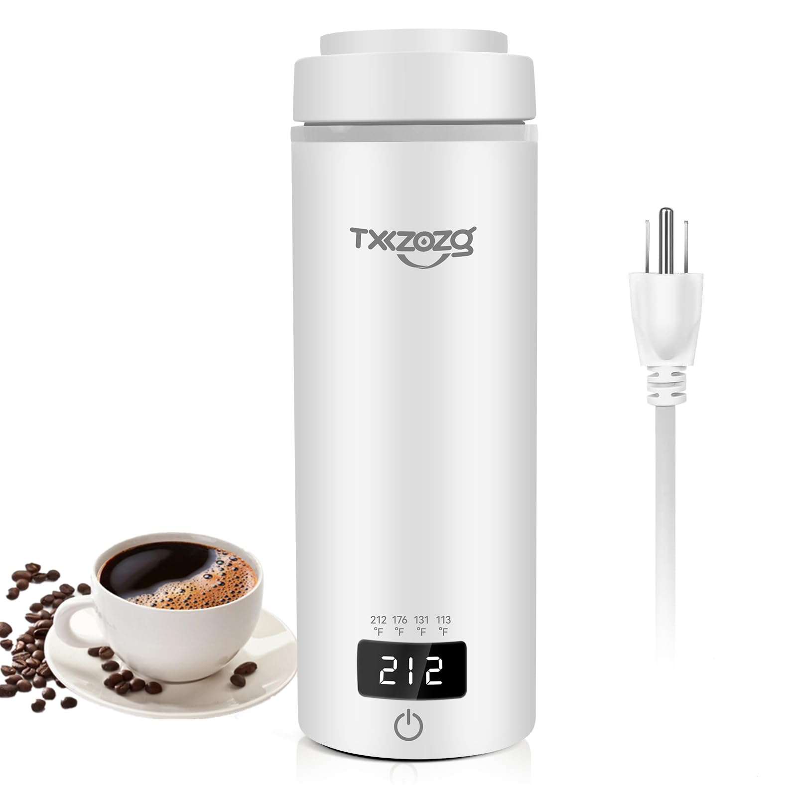 Txxzozg Travel Electric Kettle Mini,Portable Electric Tea kettle Small,316 Stainless Steel Small Hot Water Boiler with 4 Temperature Control,with Auto Shut-Off & Boil Dry Protection(White,500ml)