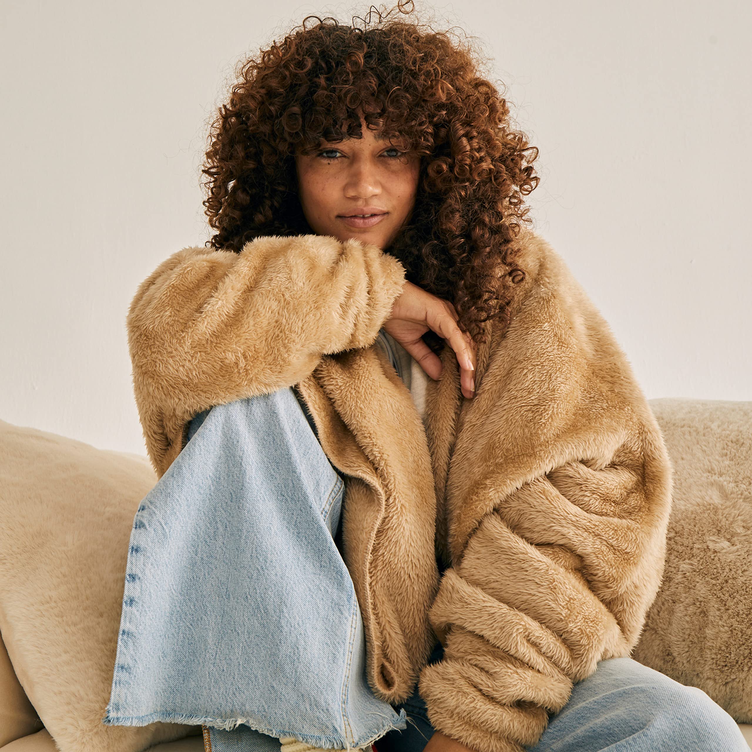 UnHide Shleepy Faux Fur Robe - Lightweight, Extra Soft, & Warm Wearable Blanket - Machine Washable - Night Owl - Plus Size