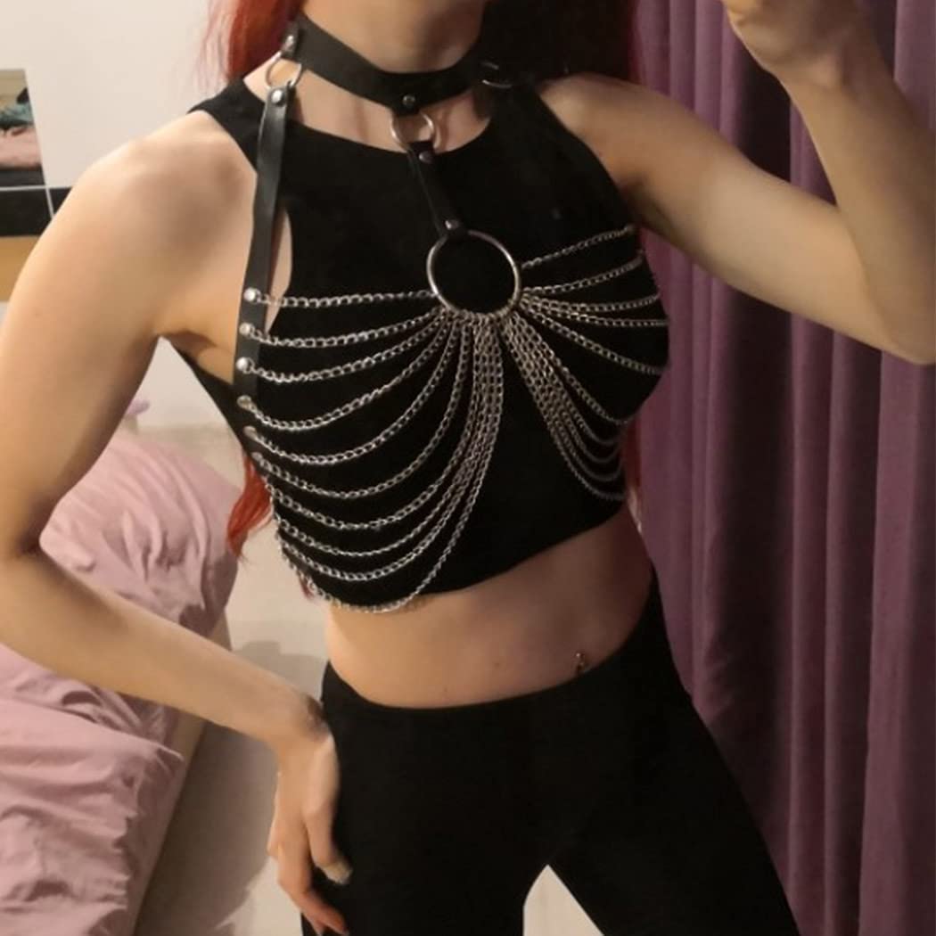 Punk Leather Body Chains Harness for women Goth Accessories Black Chest Harness Adjustable Party Body Accessories