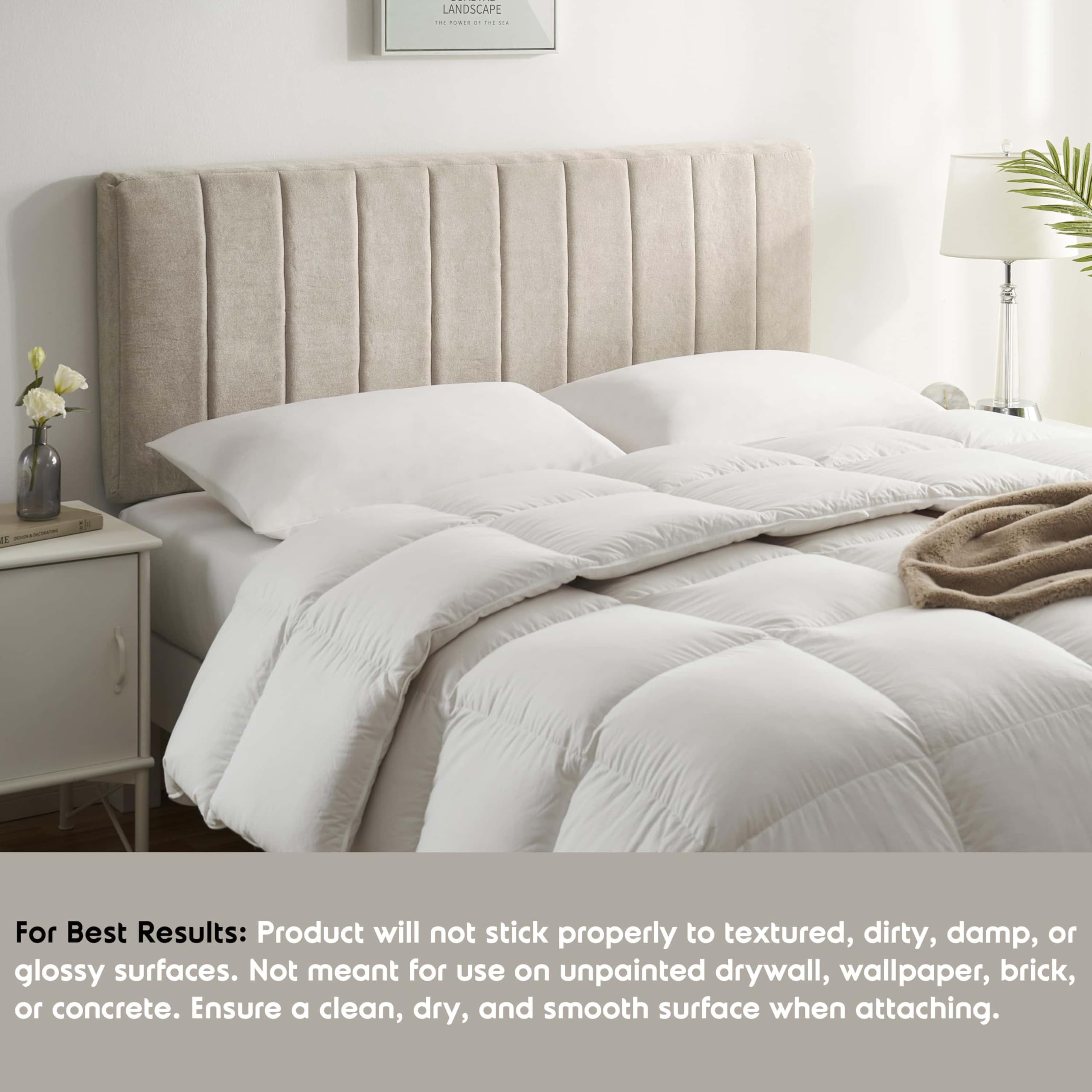 Upholstered Queen Headboard - Easy Assemble Channel Stitched Headboard Queen Size - Wall Mounted Headboard with 3D Soundproof Wall Panels Peel & Stick Floating Headboards for Queen Size Bed - Beige
