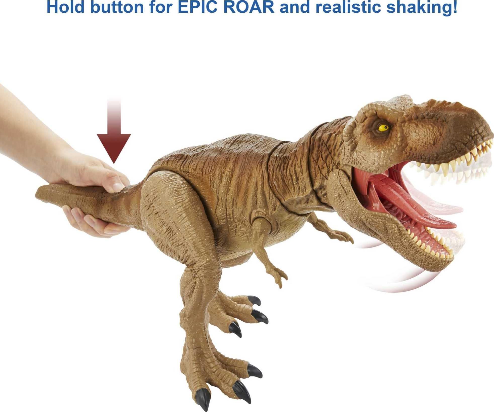 Mattel Jurassic World Epic Roarin’ Tyrannosaurus T Rex Large Action Figure, Primal Attack Feature & Sound, Realistic Shaking