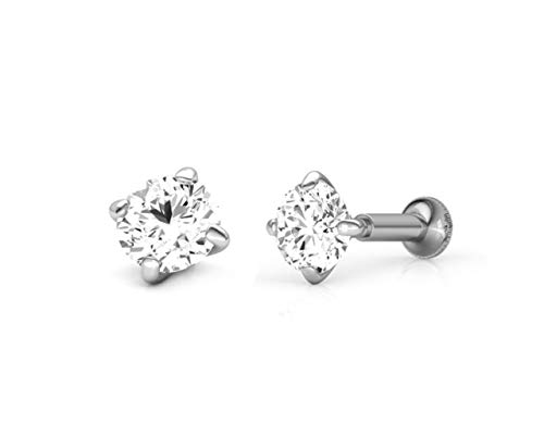 Nose Stud/Lip Labret/Screw Ring Piercing Pin Bone Nose Piercing Pin Screw Ring Stud 18k White Gold Plated
