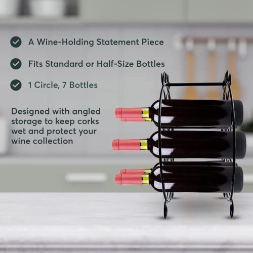Maypes 7-Bottle Countertop Wine Rack โ 13x12x6.5 in., Iron Wire Wine Rack for Countertop, Bars, or Storage Cabinet โ Decorative Tabletop Wine Rack for Demi or Standard Bottles โ Wine Storage