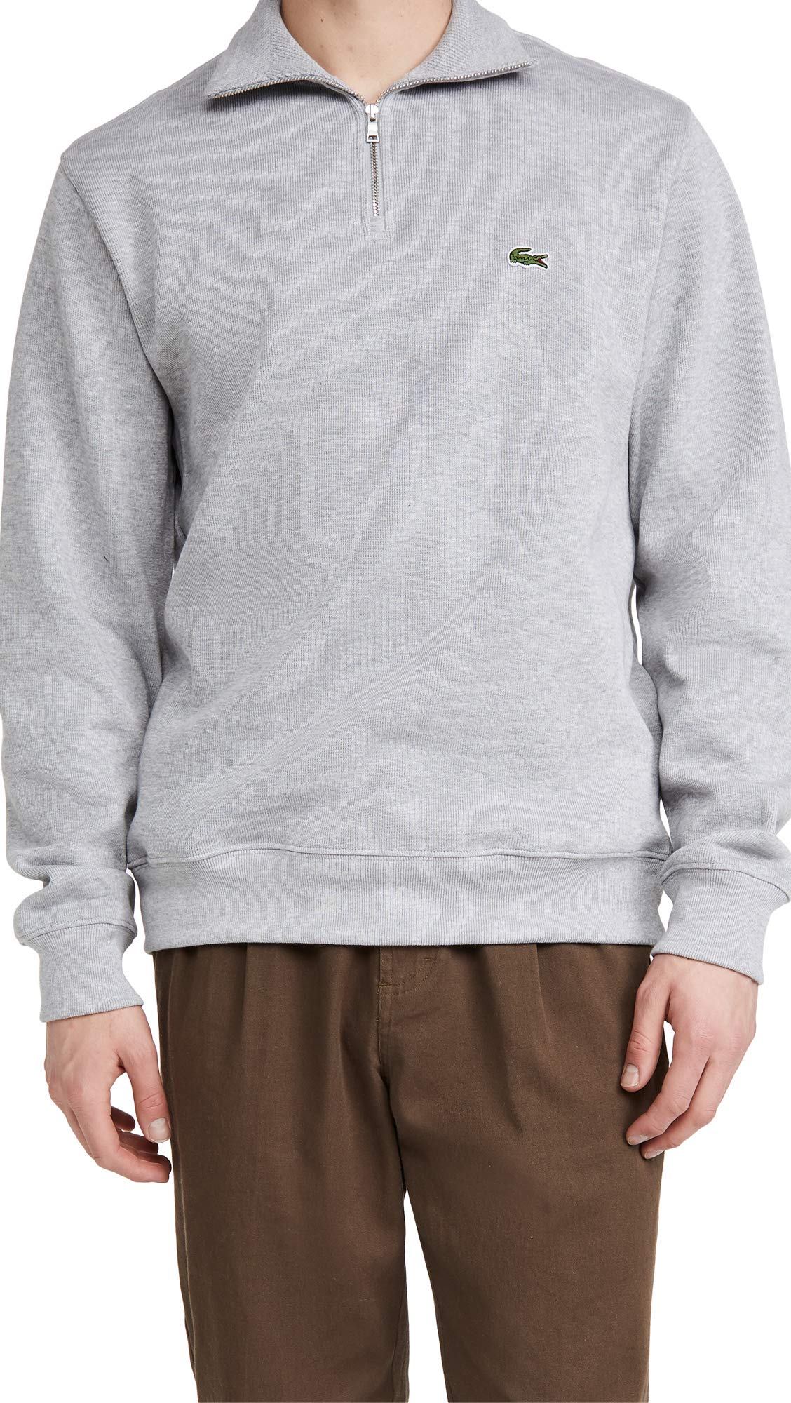 Lacoste Men's Long Sleeve 1/4 Zip Cotton Sweatshirt, Silver Chine, XL