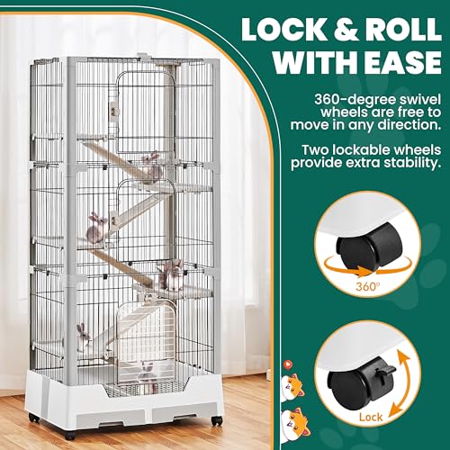 Yaheetech Rolling Small Animal Cage 6 Level Rabbit Cage with Open Top & Pull-Out Tray for Bunnies, Guinea Pigs, Ferrets and Chinchillas