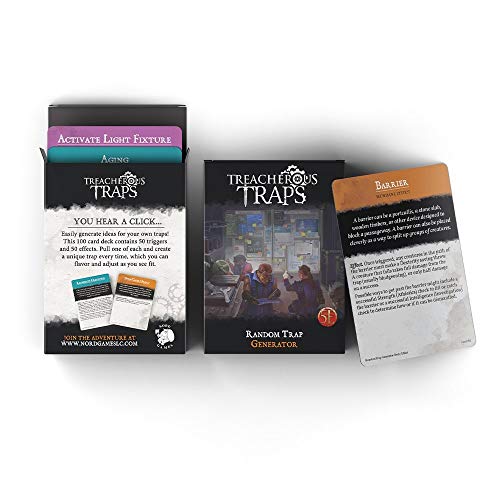 Treacherous Traps β Random Trap Generator Deck (5E) Card Deck 5th Edition Dungeons & Dragons 100 cards 2 1/2 x 1 1/2 x 3 1/2" Black