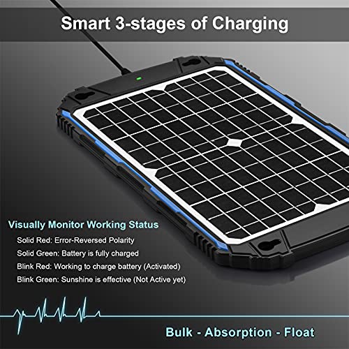Waterproof 12V Solar Battery Charger & Maintainer Pro - Built-in Intelligent MPPT Charge Controller - 12W Solar Panel Trickle Charging Kit for Car, Marine, Motorcycle, RV, etc
