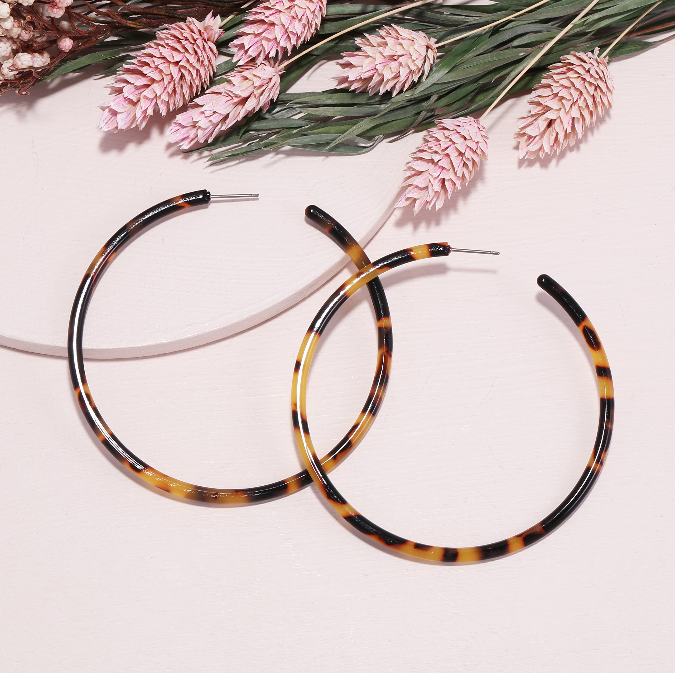 Multi Color Mottled Tortoise Shell Acrylic Resin Basic Big Circlee Hoop Earrings