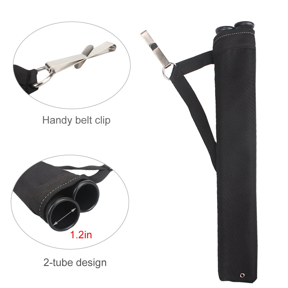 Kratarc Archery 2 Tube Hip Arrow Quiver Waist Hanged Carry Bag with Hook for Shooting (Black)