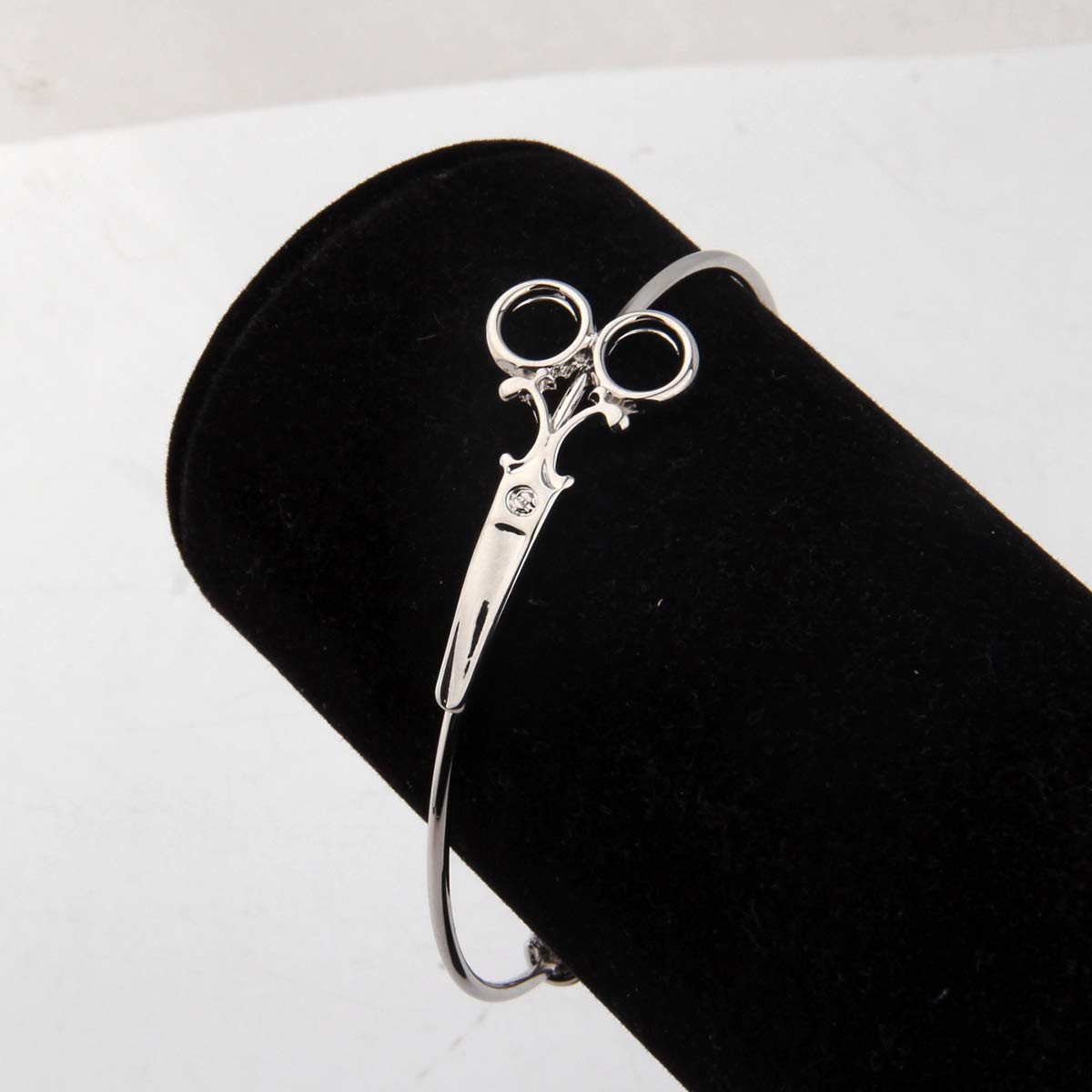 KUIYAI Minimalist Shears Scissor Bangle Stacking Adjustable Wire Bracelet for Hairdresser (Silver)