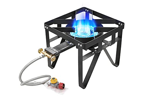 Vivicreate 185000 BTU Super Heavy Duty Square Outdoor Propane Gas Camping Range Camp Hiking Garden Grill Side Burner Stove Fish Turkey Fryer Estufa