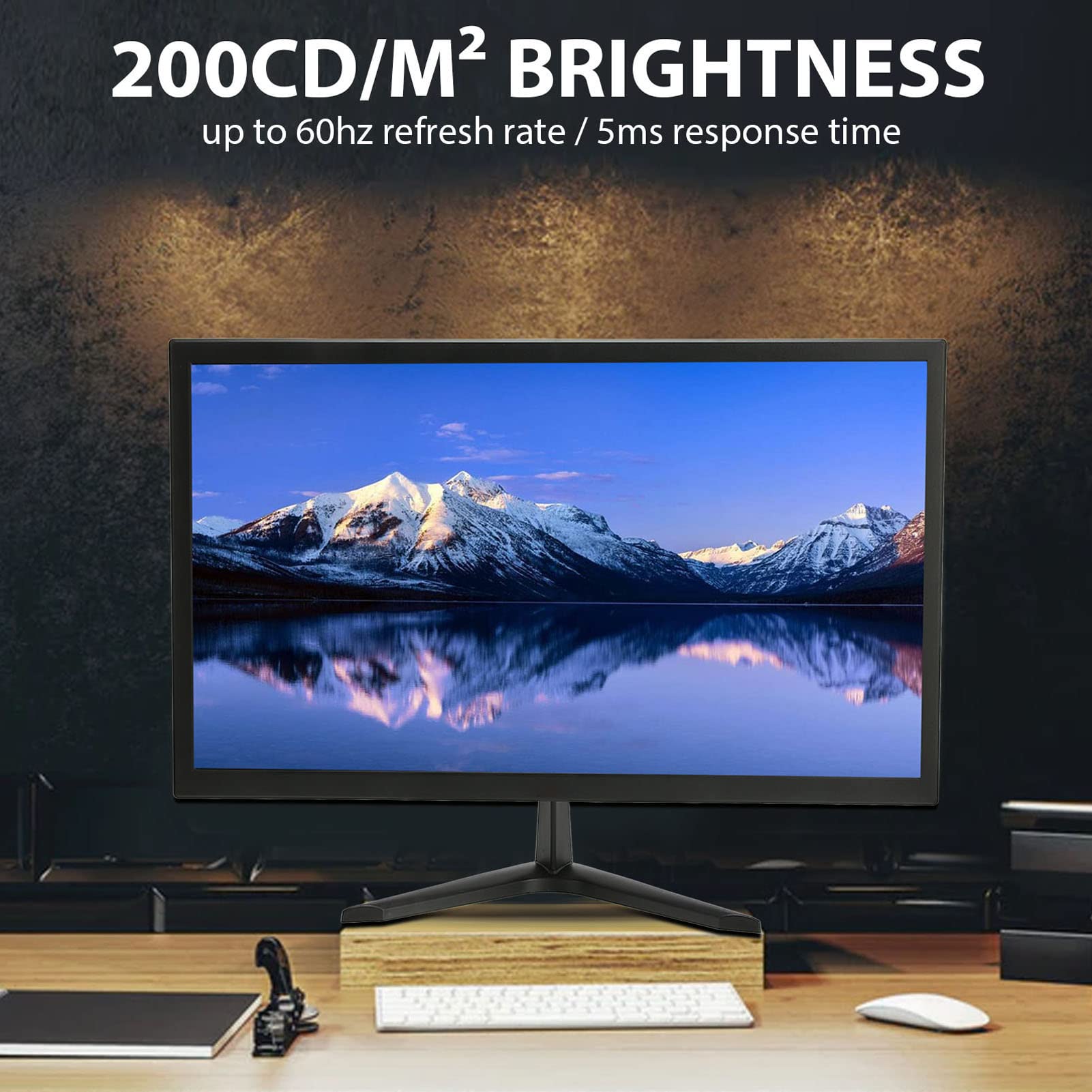 Tuore 23.8 Inch HD Desktop Monitor VGA Input 16:9 1920x1080 Computer Monitor 5ms Response for Home (US Plug)