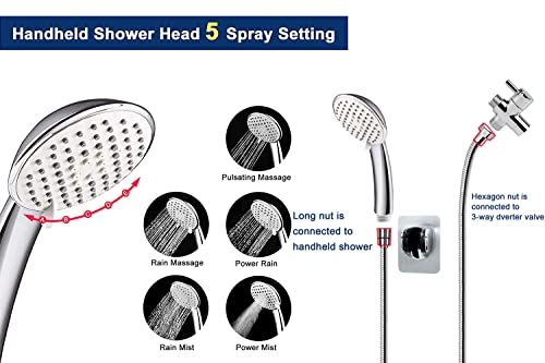 Shower Head Combo with 11'' Extension Arm,High Pressure Rain Shower Head with Handheld Shower Spray and Holder/ 1.5M Hose,Dual Rainfall Showerhead Set,Chrome (12 Inch)