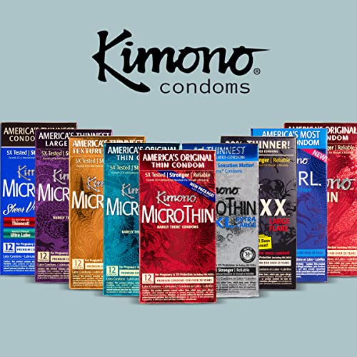Kimono Microthin Plus - Premium Lubricated Natural Latex Condoms, Ultra Thin with Extra Moisture and AquaLube, Vegan-Friendly, No Latex Odor - Enhanced Sensitivity - Pack of 12
