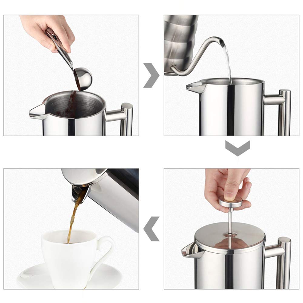 Manual Coffee Grinder Stainless Steel French Press Coffee Maker Set Double Walled Insulated Coffee Tea Filter