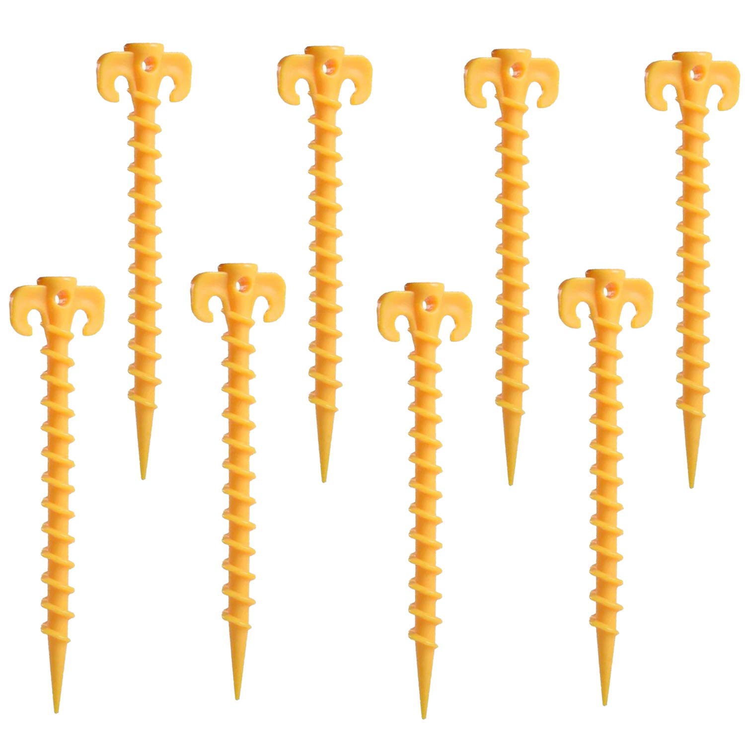 Lainrrew 8 Pcs Tent Stakes, 7.9" Canopy Stakes Tent Pegs Beach Tent Stakes Camping Stakes Screw Shape for Outdoor Camping
