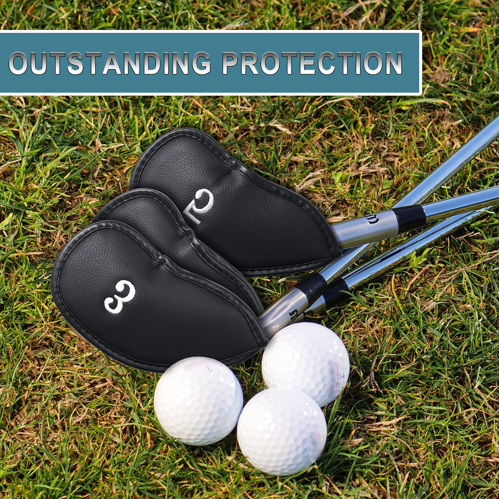 Newpal Golf 12 in 1 is Made of fine PU leather, Golf Iron Head Cover Set, Head Cover fits All Brands, Oversized and Waterproof. (leather)