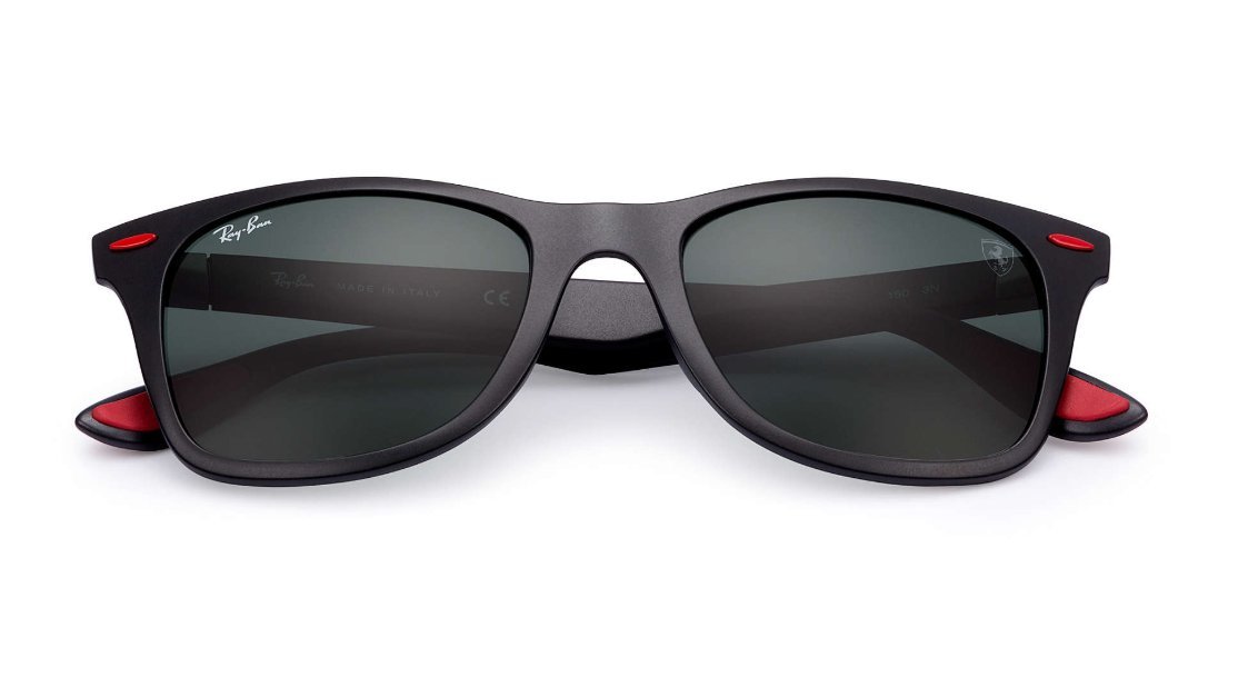 Ray-Ban RB4195MF Scuderia Ferrari Collection Low Bridge Fit Square Sunglasses, Matte Black/Dark Green, 52 mm