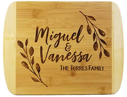 Rustic Wreath Custom Names Wooden Cutting Board (Thick) Custom Wedding Gift Engraved, Serving Tray | Meat, Vegetables, Cheese | Personalized Real Estate Closing Gifts for Buyers, Realtor New Home Gift
