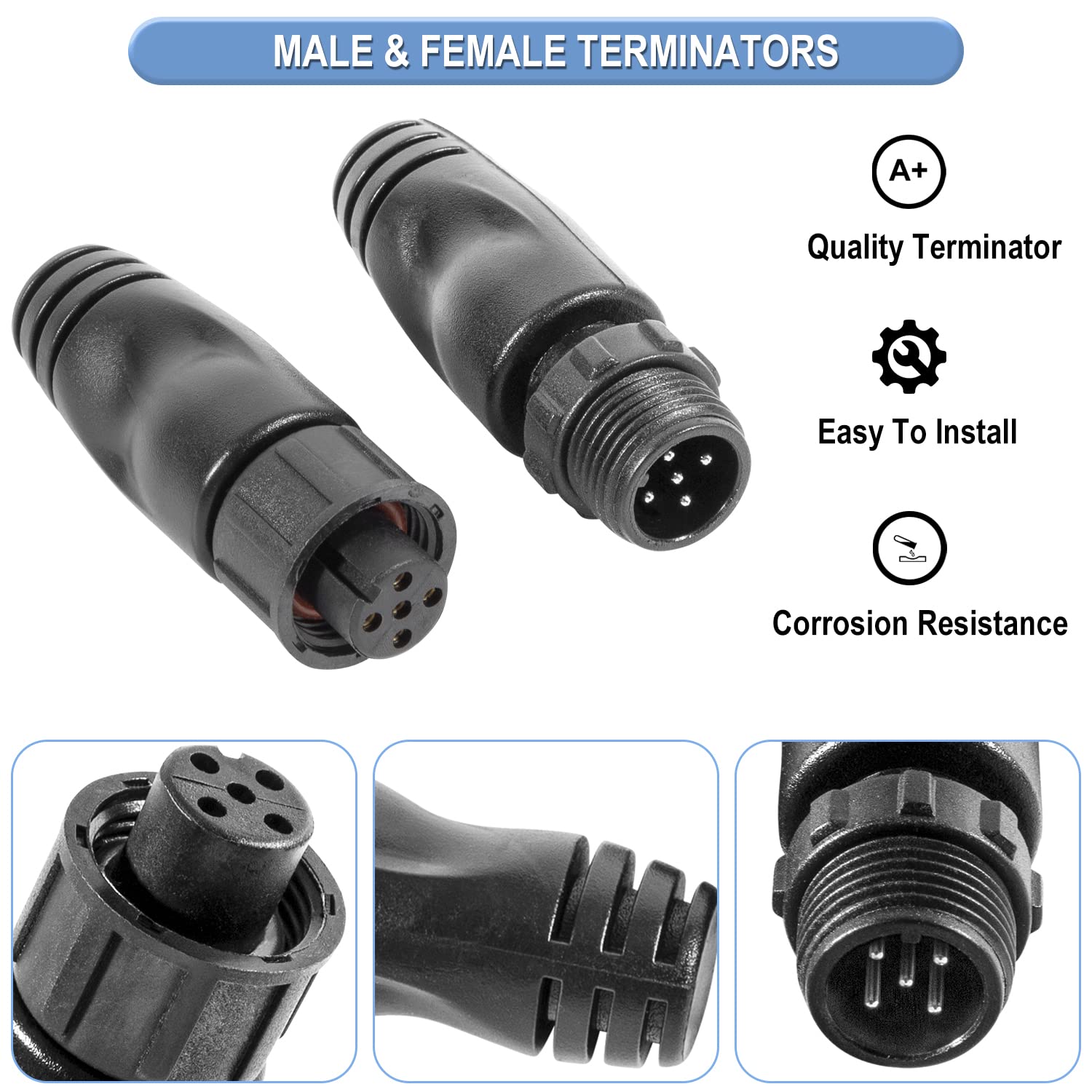 NMEA 2000 (N2k) Network Micro Resistor Terminators, One Male & One Female Terminator Connector Fit for Lowrance Simrad B&G Navico Garmin Networks
