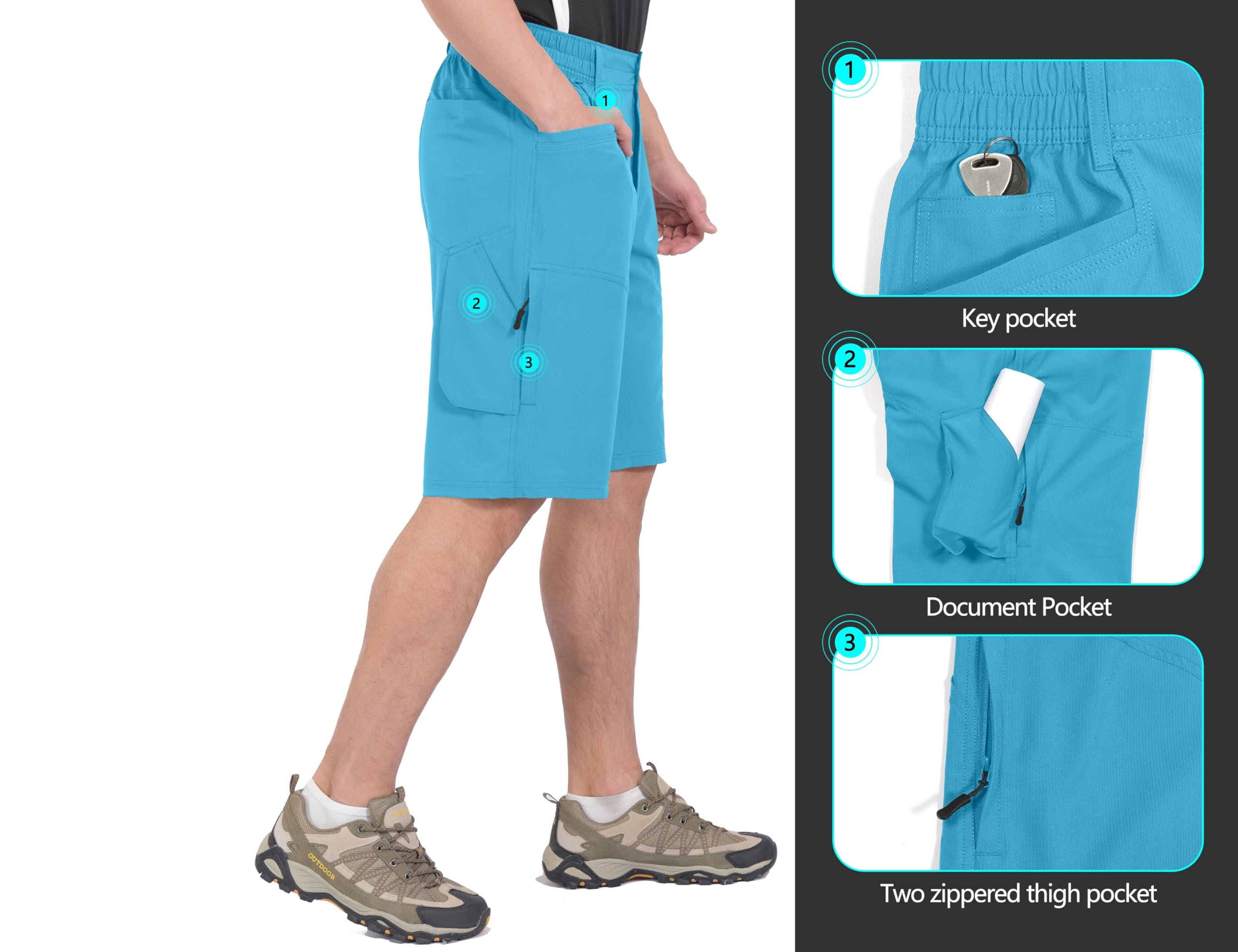 Little Donkey Andy Men's Quick Dry Shorts for Hiking Walking Work, Multi-Pockets Moisture-Wicking Malibu Blue M