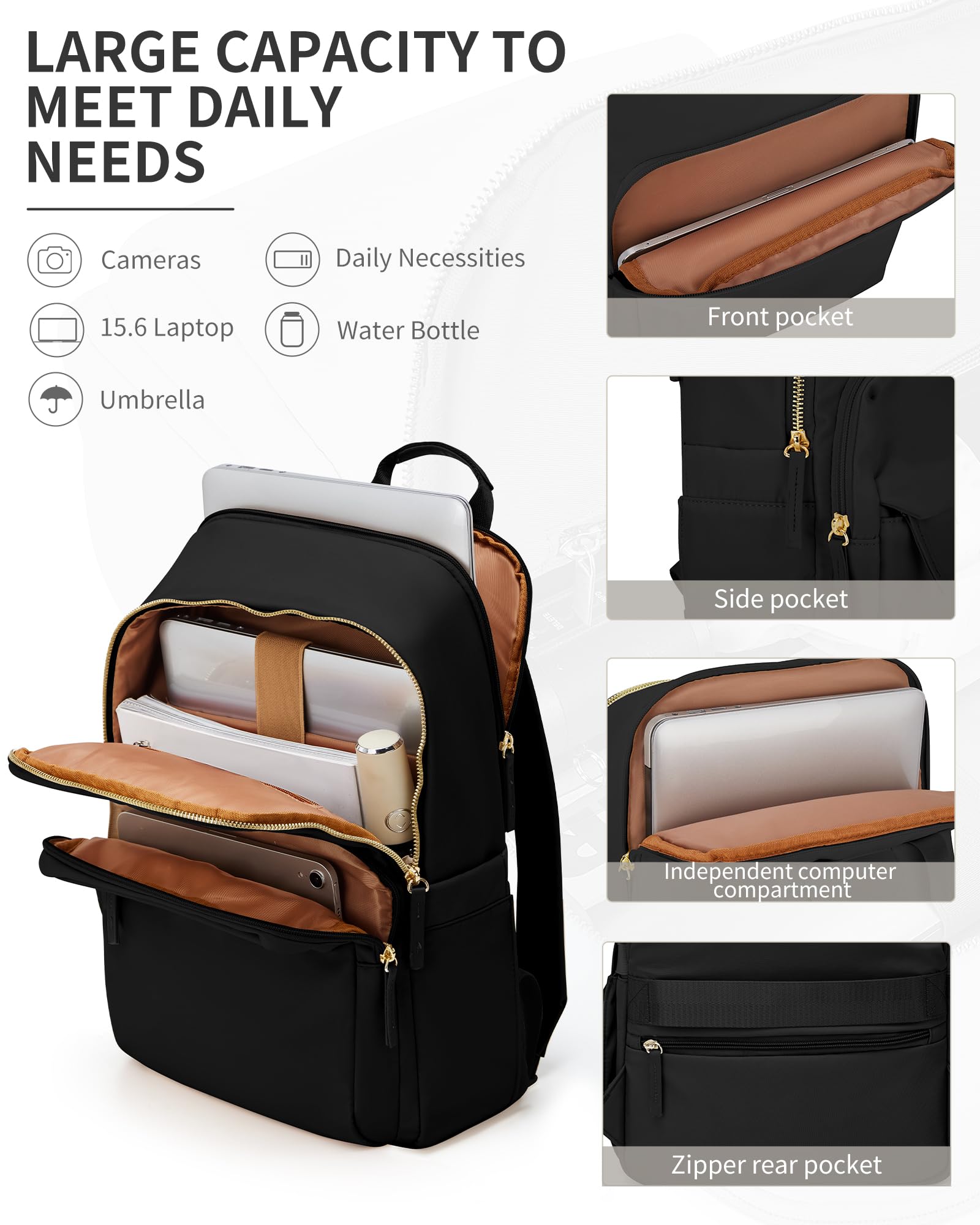Laptop Backpack Women Teacher Black Backpack Work Computer Backpack with Laptop Compartment College Waterproof Anti Theft Backpack Casual Daypack Business Travel Backpacks for Women Carry On Bag