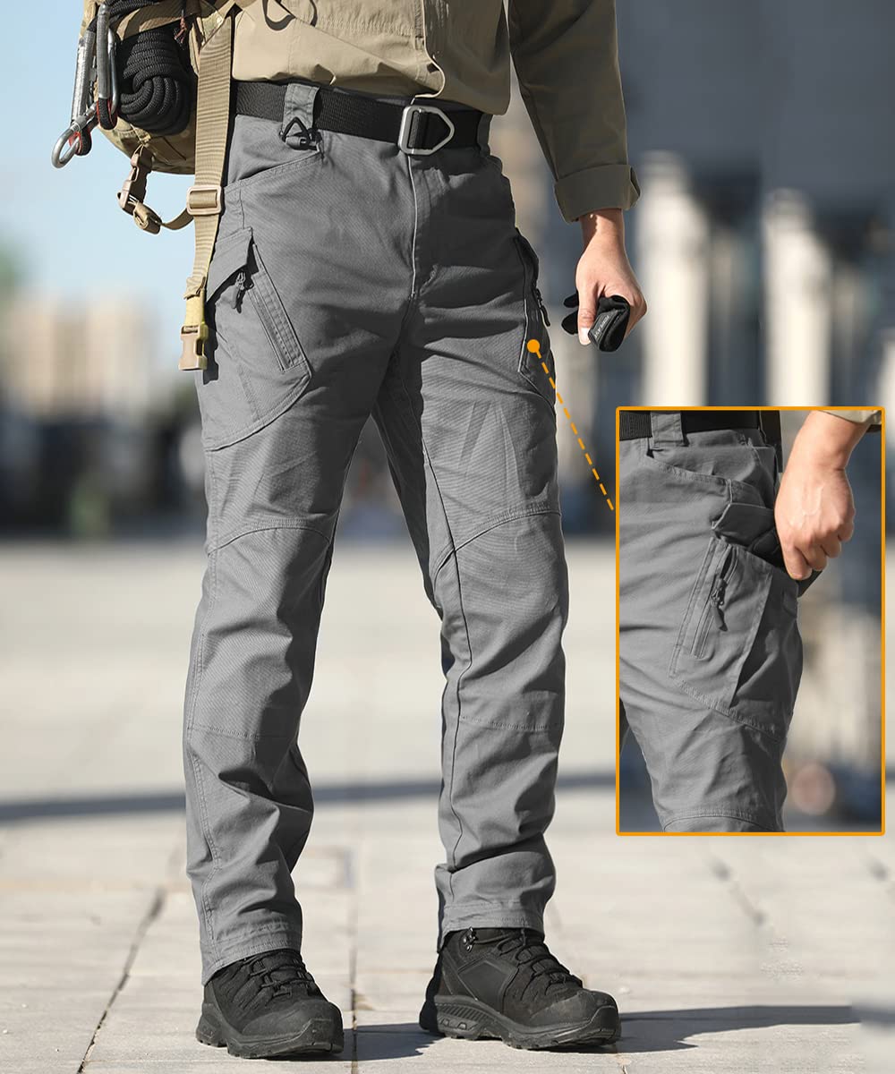 NAVEKULL Men's Work Cargo Pants Lightweight Tactical Pants for Men Stretch Cotton Military Army Combat Slim Fit Hiking Outdoor Trousers with Multi Zipper Pockets