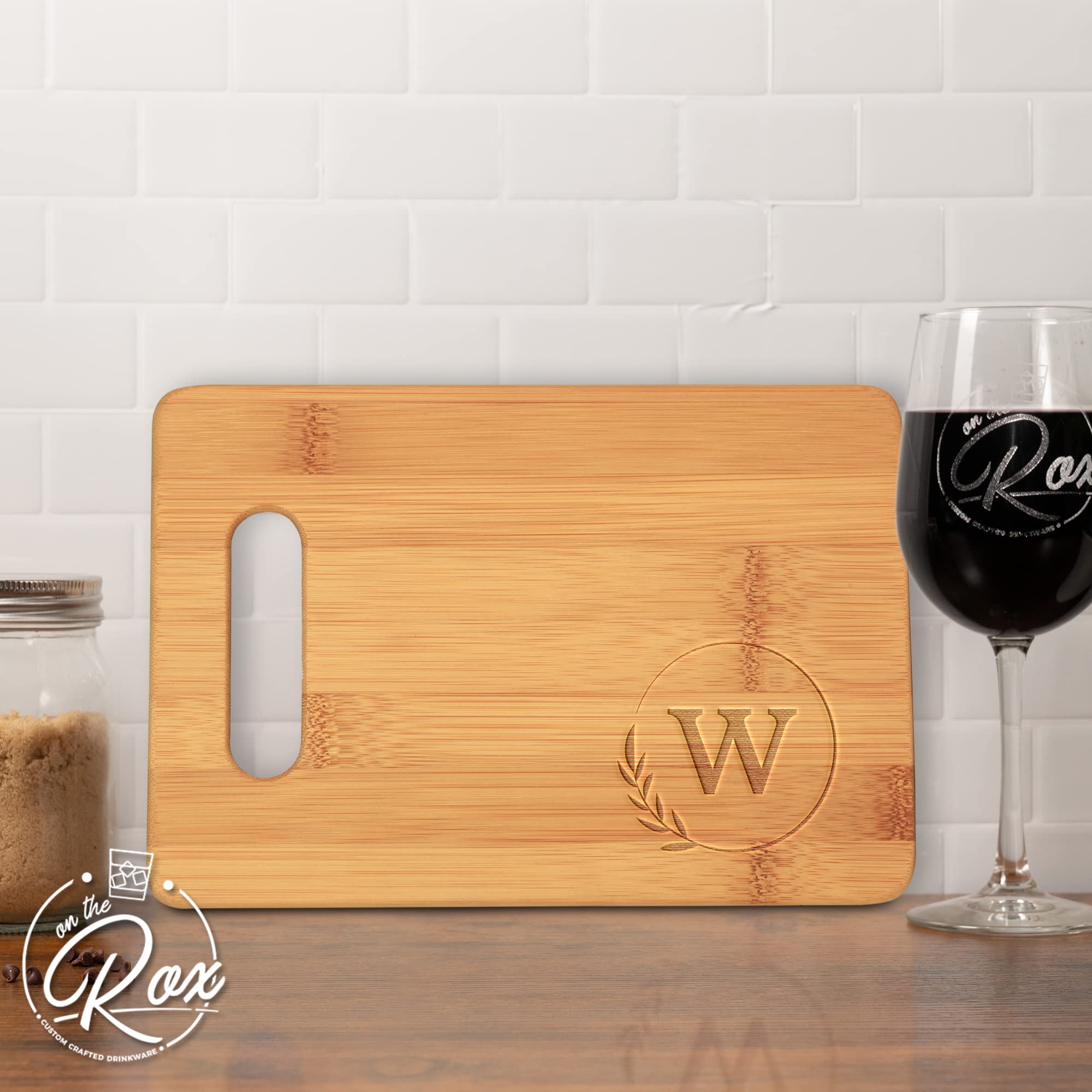 On The Rox Monogrammed Cutting Boards - 9β x 12β A to Z Personalized Engraved Bamboo Board (W) - Large Customized Wood Cutting Board with Initials - Wooden Custom Charcuterie Board Kitchen Gifts