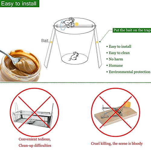 StarRoad PVC high-Speed Rolling Mouse Trap Bucket Mousetrap Continuous Capture Log Catch Mice Rat Traps Include No Need Drilling Required Fit 5 Gallon Buckets (White)