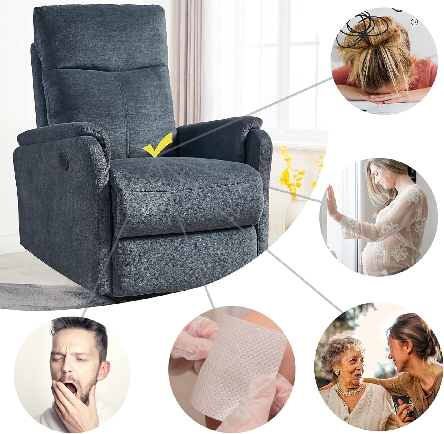 LAMXO Electric Power, Small Recliners on Clearance,Living Room Single Sofa, Home Theater Seating with USB Port,Ergonomic Lounge Chair,Dark Grey