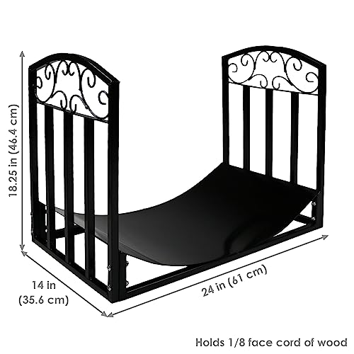 Sunnydaze 2-Foot Firewood Log Rack - Indoor/Outdoor Black Powder-Coated Steel Decorative Fireplace Wood Storage Holder