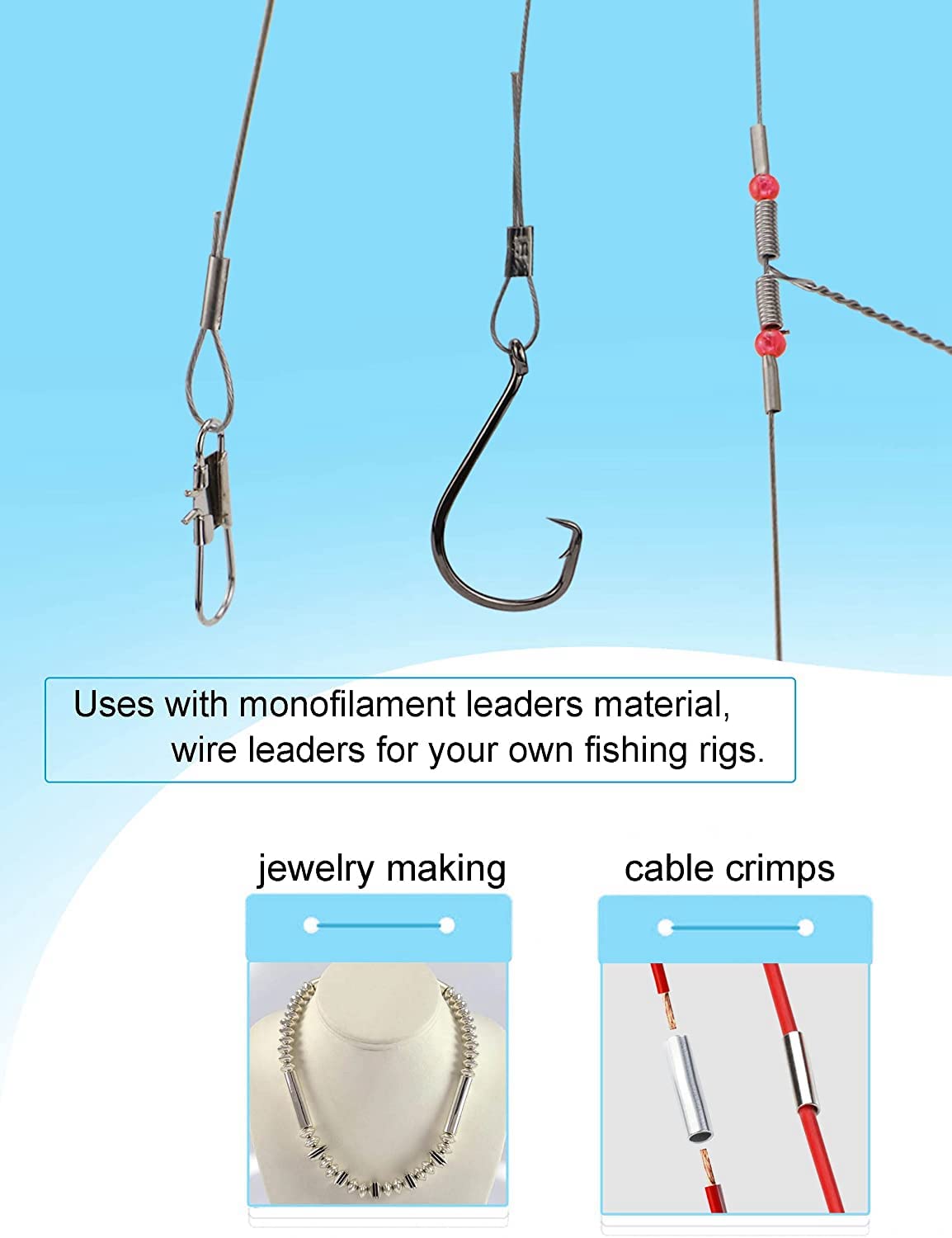 NewShot Fishing Crimping Tool Set, 10x Sleeve, 10m Vinyl Coated Wire Rope