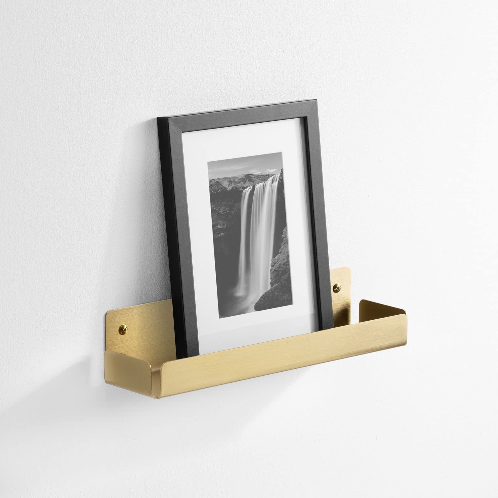 mDesign Metal Household Mounted Wall Basket Organizer Storage Tray, Rustic Hanging Holder Bin Shelf for Bathroom, Kitchen, Garage, Living Room, Cabinet, or Door, Mirri Collection, 2 Pack, Soft Brass
