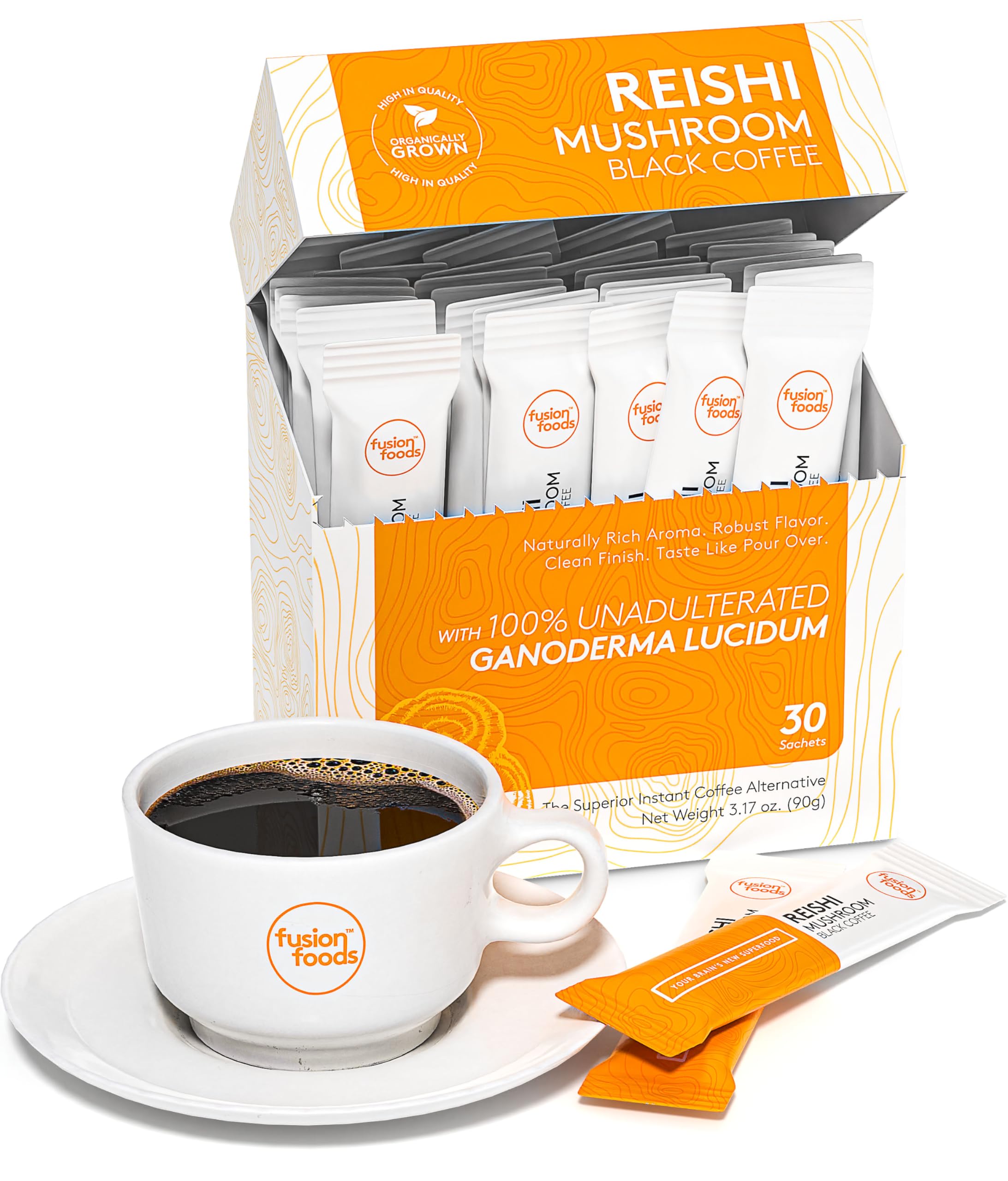 Reishi Mushroom Black Coffee by fusion foods⢠| All Natural Unadulterated Reishi Mushroom Ganoderma | Robust Aroma & Taste - 30 counts
