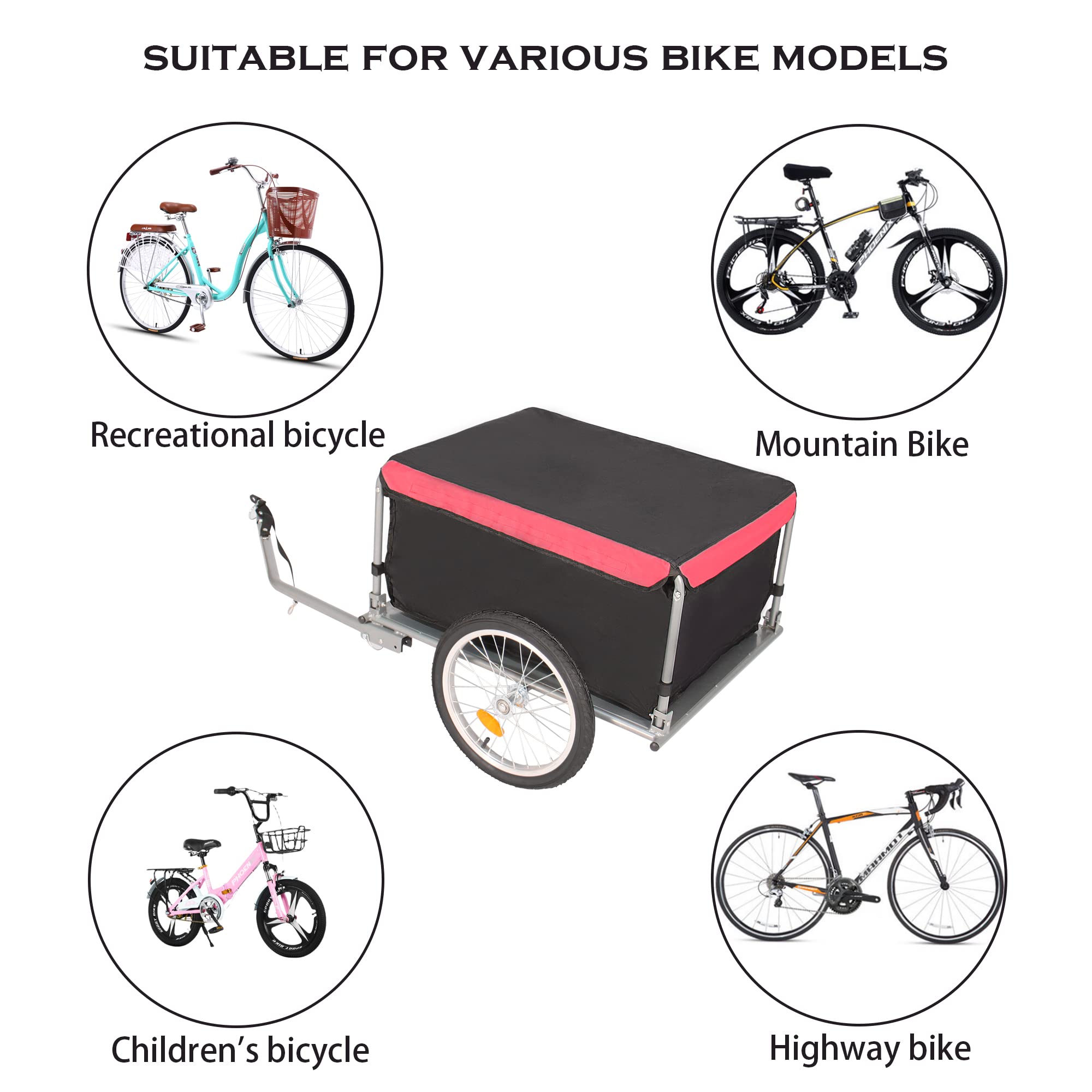 PETKABOO Bicycle Trailer, Foldable Bike Trailer, 16'' Wheels, 145 lbs Max Load, Bicycle Cargo Trailer with Oxford Fabric Bike Cargo Trailers, Removable Cover, Folding Frame Quick Release, Black