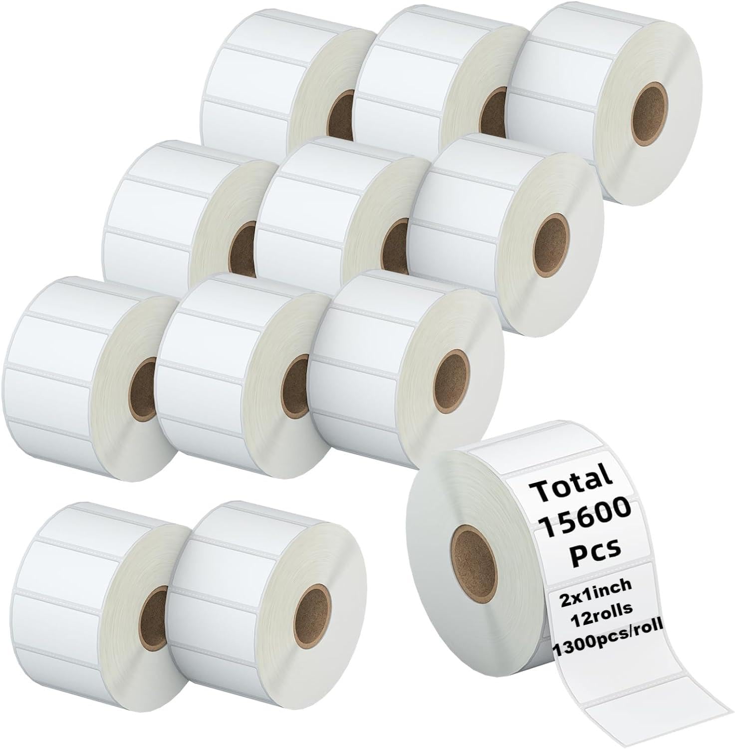 KingTac 2" X 1” Direct Thermal Labels - 12 Rolls, 1300/Roll, Perforated UPC Barcode FBA Product Labels, Compatible with Zebra & Rollo & MUNBYN Label Printer.etiquetas térmicas directas 2" X 1”