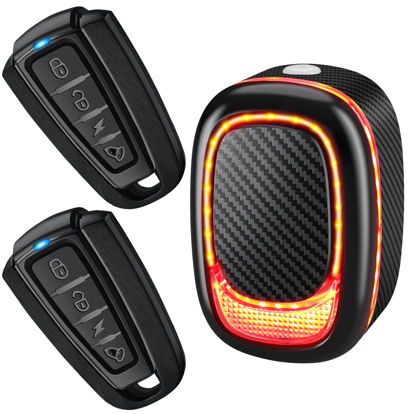 ONVIAN Bicycle Tail Lights with 115dB Bike Alarm 2 Remotes,USB Rechargeable Automatic Brake Sensing Rear Lights for Night Riding 4 Lights Modes IPX5 Waterproof Bike Hron Volume Sensitive Adjustable