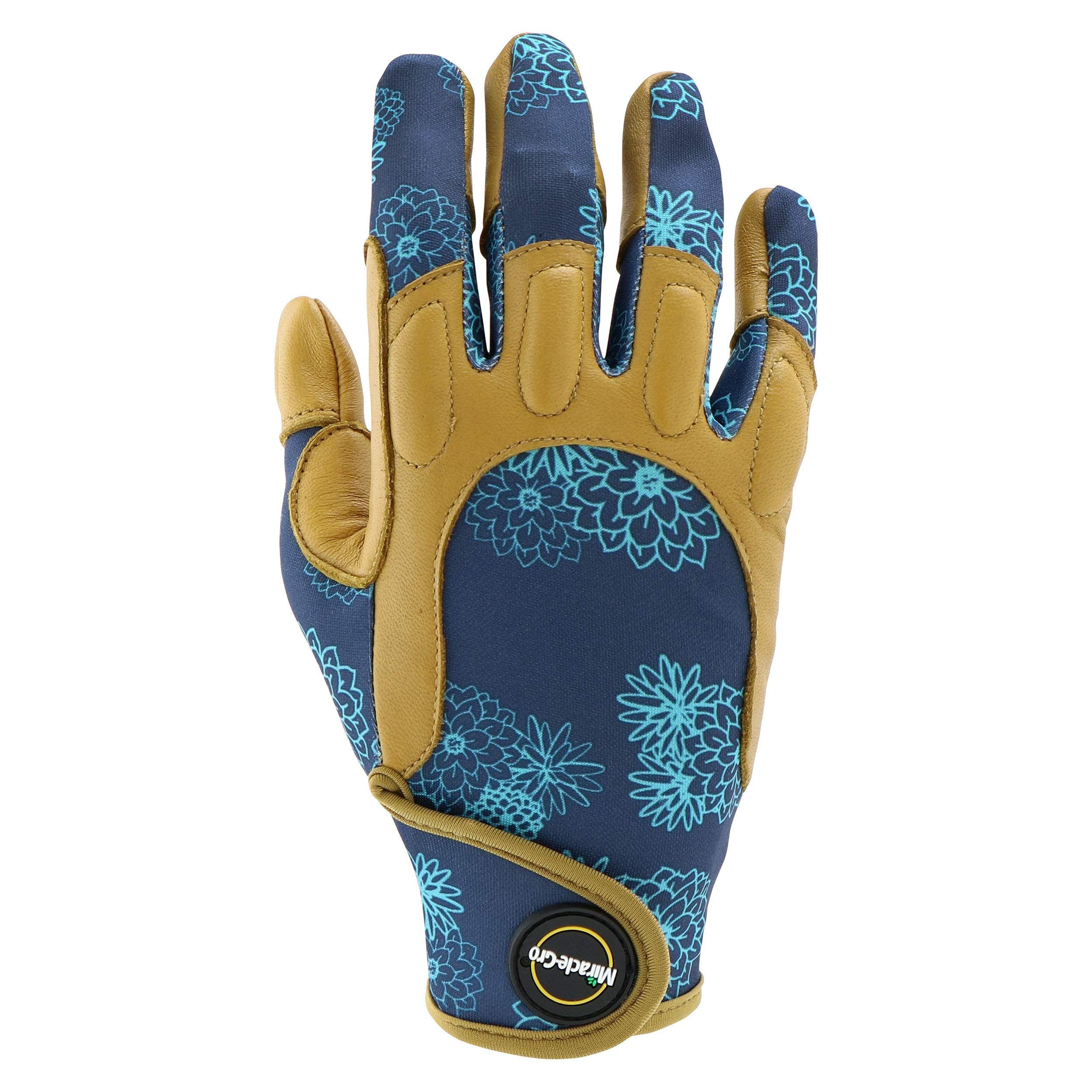 Miracle-Gro MG86213/WML Premium Goatskin Padded Palm Gloves – Floral, Medium-Large, High Dexterity Spandex Back Gloves for Women