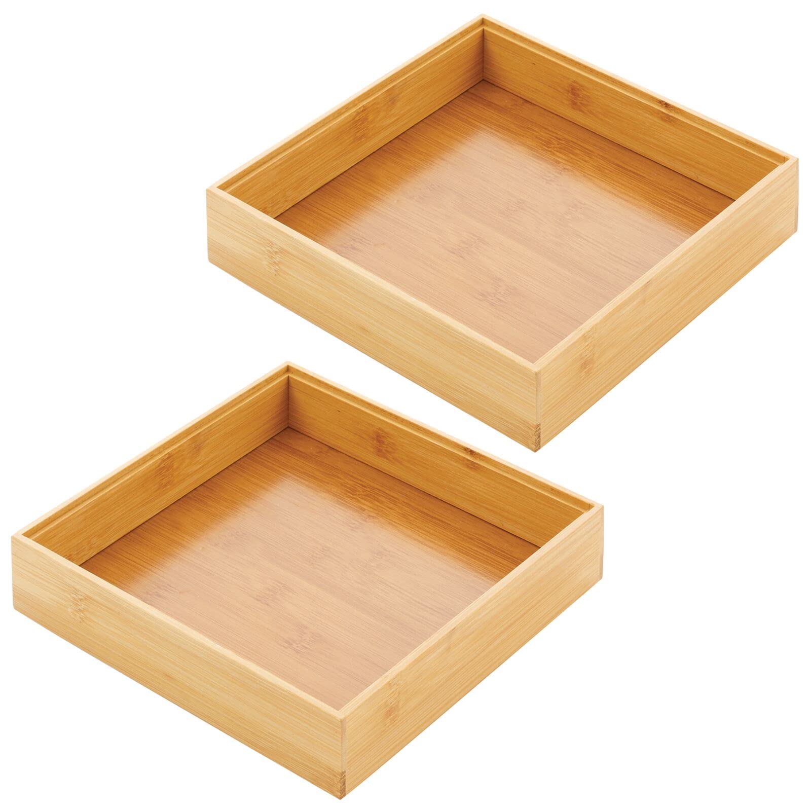 mDesign Wooden Bamboo Drawer Organizer - 9" Square Stackable Storage Box Tray for Kitchen Drawers/Cabinet - Utensil, Silverware, Spatula, and Flatware Holder - Echo Collection - 2 Pack, Natural Wood