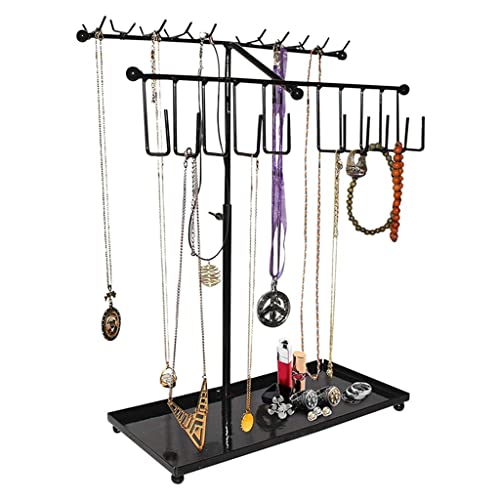 ZSEDP Jewellery Stand - Metal Display Stand With 30 Hooks And Bottom Tray Storage For Necklace, Bangles, Bracelet