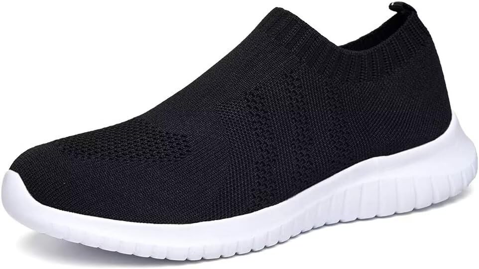LANCROP Women's Lightweight Walking Shoes - Casual Breathable Mesh Slip On Sneakers Wide 7 US, Label 37.5 Black