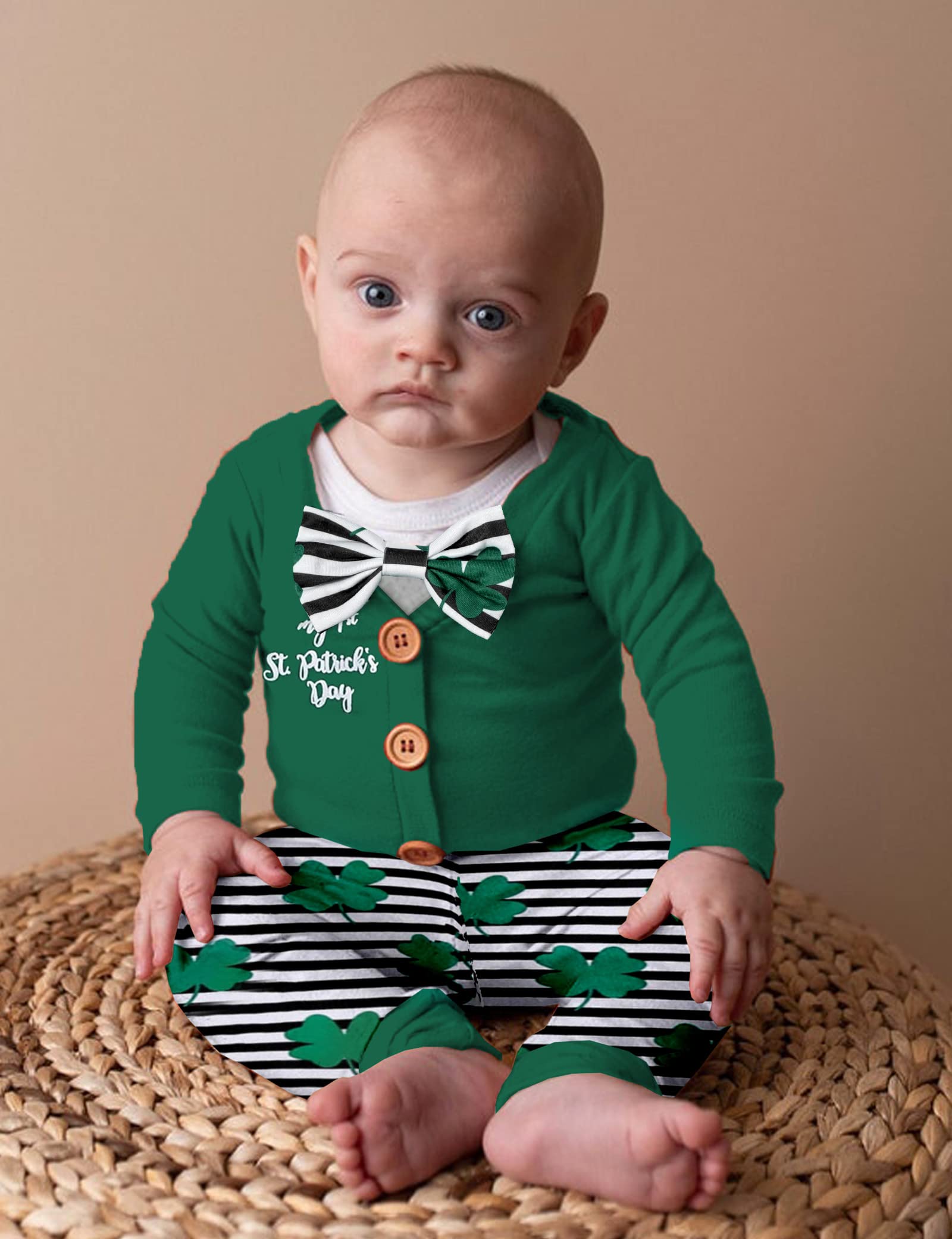 WIQI my first St. Patrick's Day baby boy outfit white short sleeve shirt trousers St. Patrick's Day baby boy clothes