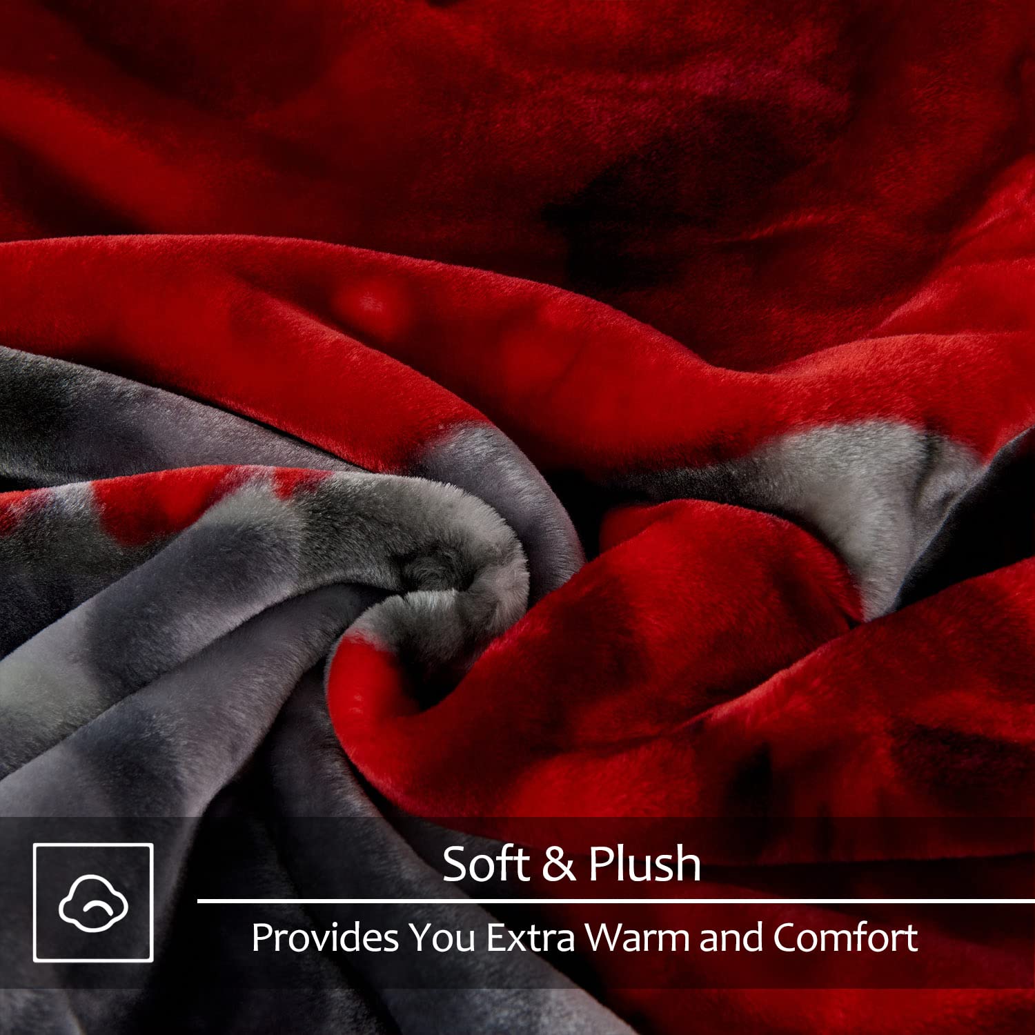 JYK Korean Style Mink Fleece Blanket 75"x87", 5 LB - 2 Ply Reversible 520GSM Silky Soft Plush Warm Blanket for Autumn Winter (Queen, Grey/Red Rose)