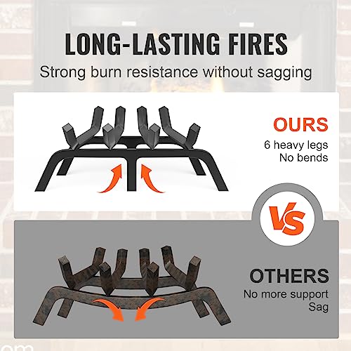 VEVOR Fireplace Grate, 18 inch Heavy Duty Fireplace Pit Grill Grate with 6 Support Legs, 3/4'' Solid Powder-Coated Steel Bars, Fire Logs Firewood Burning Rack Holder for Indoor and Outdoor Fireplace