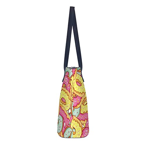 Pink Donut Women's Tote Bag PU Leather Shoulder Bag Handbags Purse For Work Shopping Travel