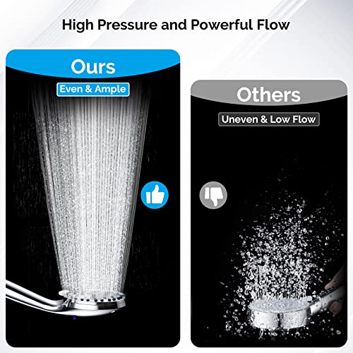 Shower Heads High Pressure with Spray, DOTTE Handheld Shower Head with Hose, Showerhead Built-in Power Wash to Clean Tub, Tile & Pets, Extra Long 6‘5” Stainless Steel Hose, Wall & Overhead Brackets