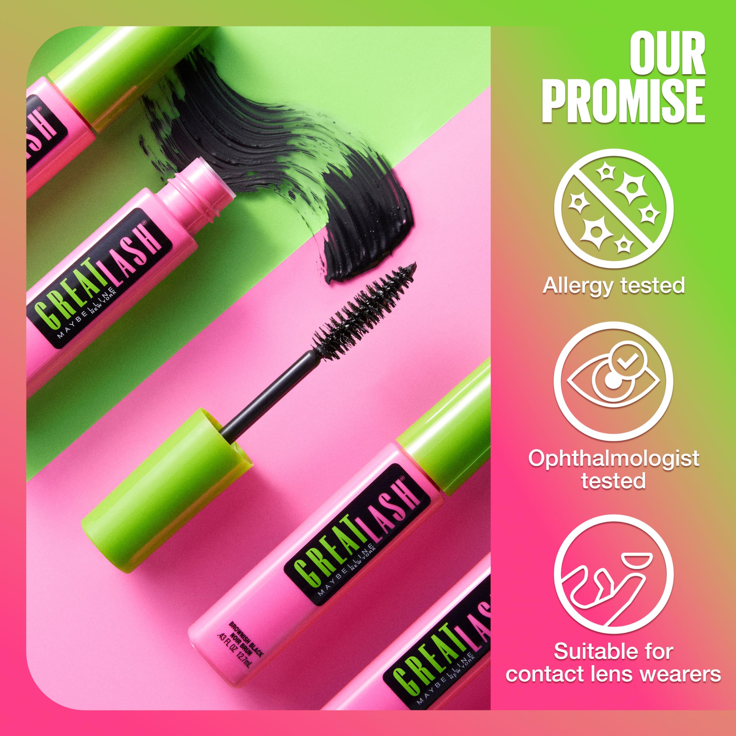 Maybelline New York Makeup Great Lash BIG Washable Mascara, Blackest Black Volumizing Mascara, 0.34 fl oz