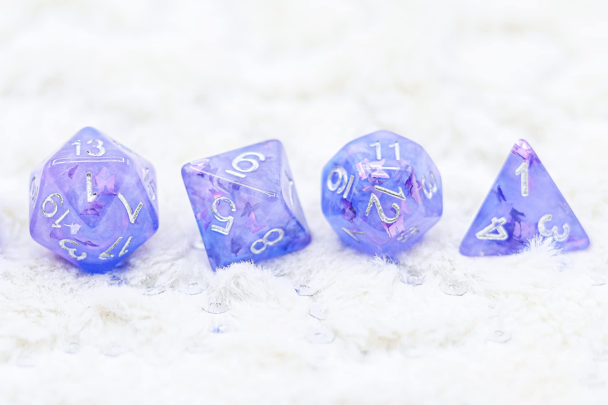 Purple Night of Butterfly DND Dice Set for Dungeons and Dragons, Gifts, D&D, D and D, Pathfinder, Accessories, D20, Polyhedral, Resin Dice, Metal, Dice Tray, Tower, Bag, Box